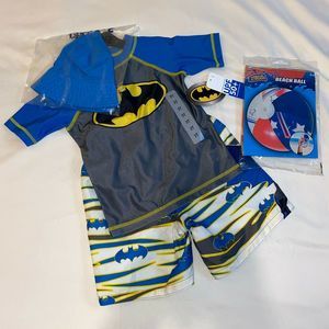 Swimsuit | Swim | Boys Batman Bathing Suit Bundle W Free Beach Ball ...